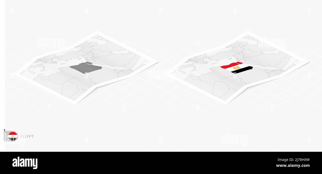 Set of two realistic map of Egypt with shadow. The flag and map of ...