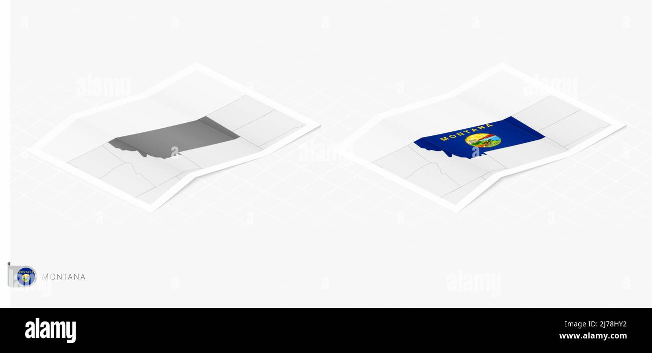 Set of two realistic map of Montana with shadow. The flag and map of ...