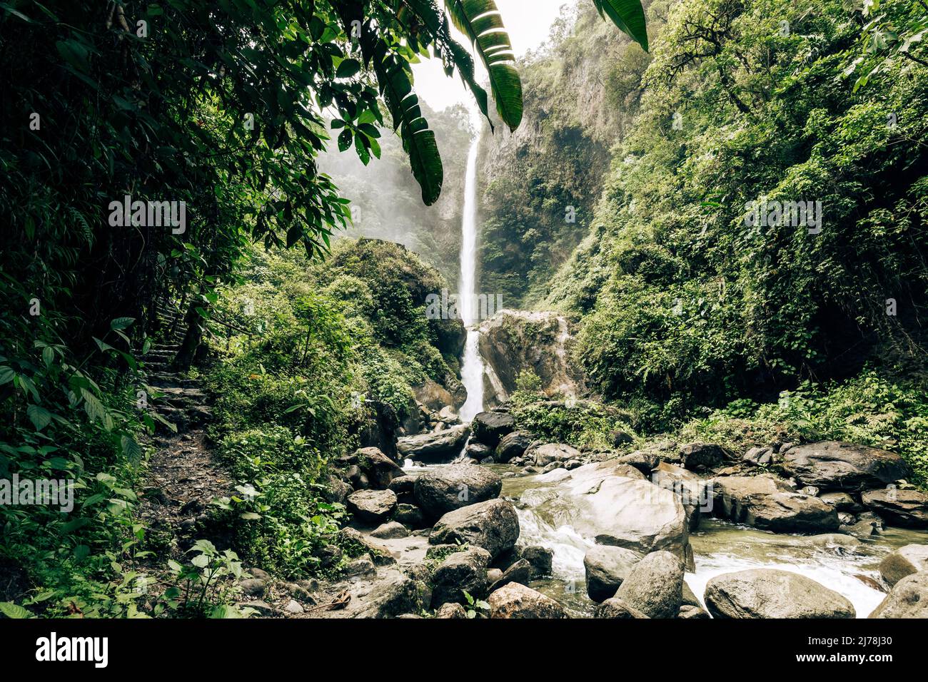 El Rocío Machay waterfall in Banos Santa Agua, Ecuador. South America ...