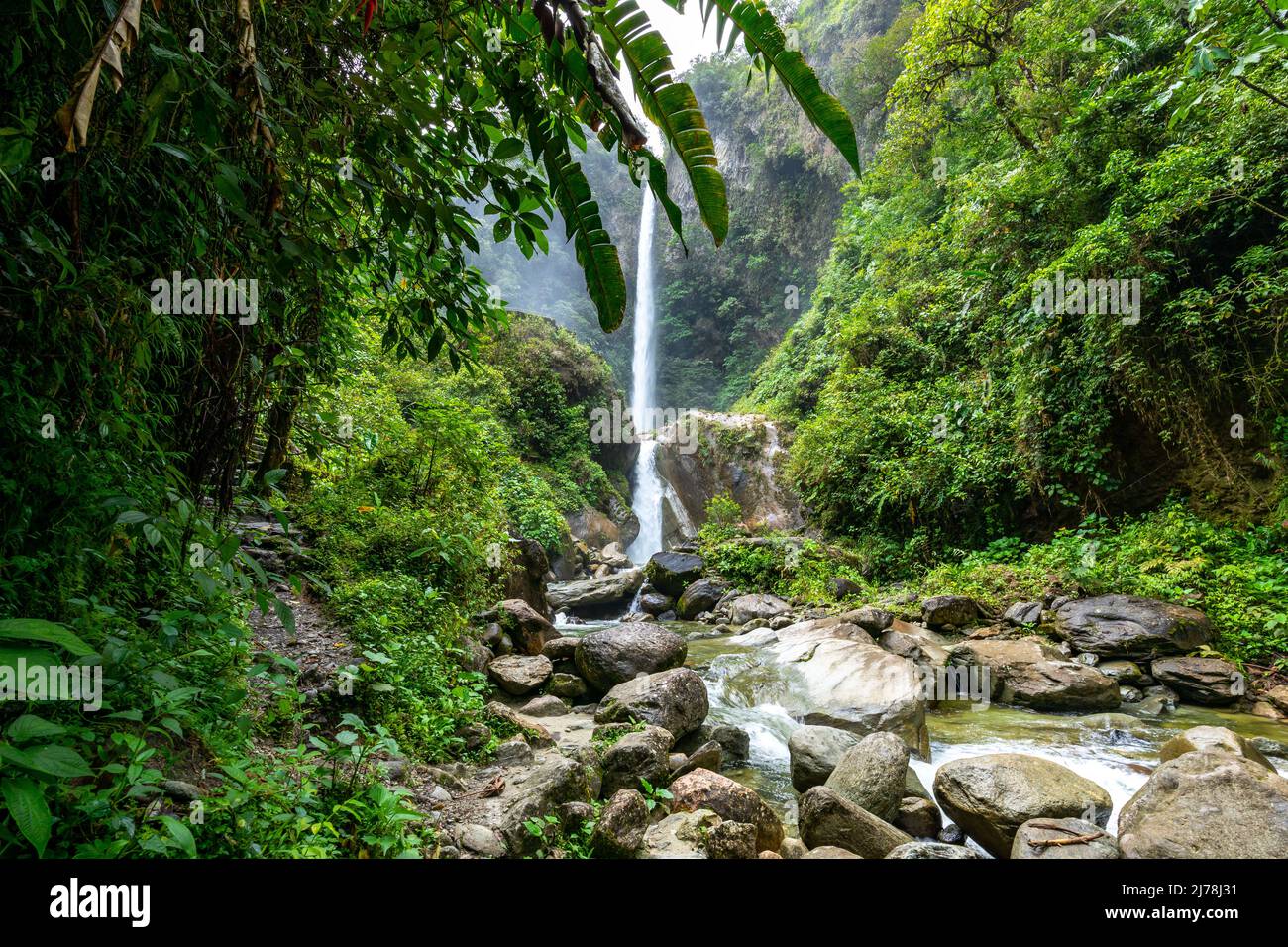 El Rocío Machay waterfall in Banos Santa Agua, Ecuador. South America ...