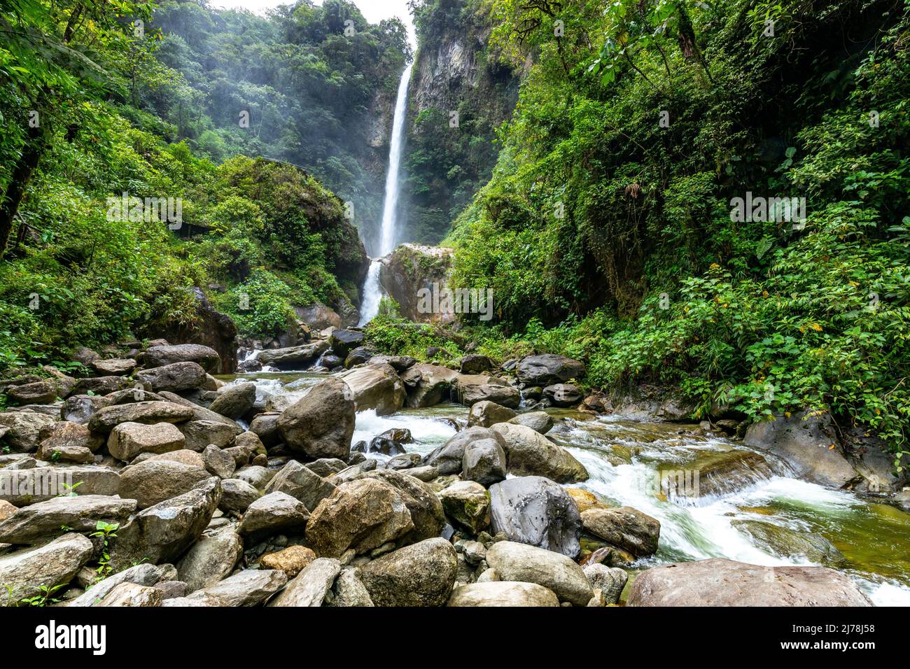 El Rocío Machay waterfall in Banos Santa Agua, Ecuador. South America ...