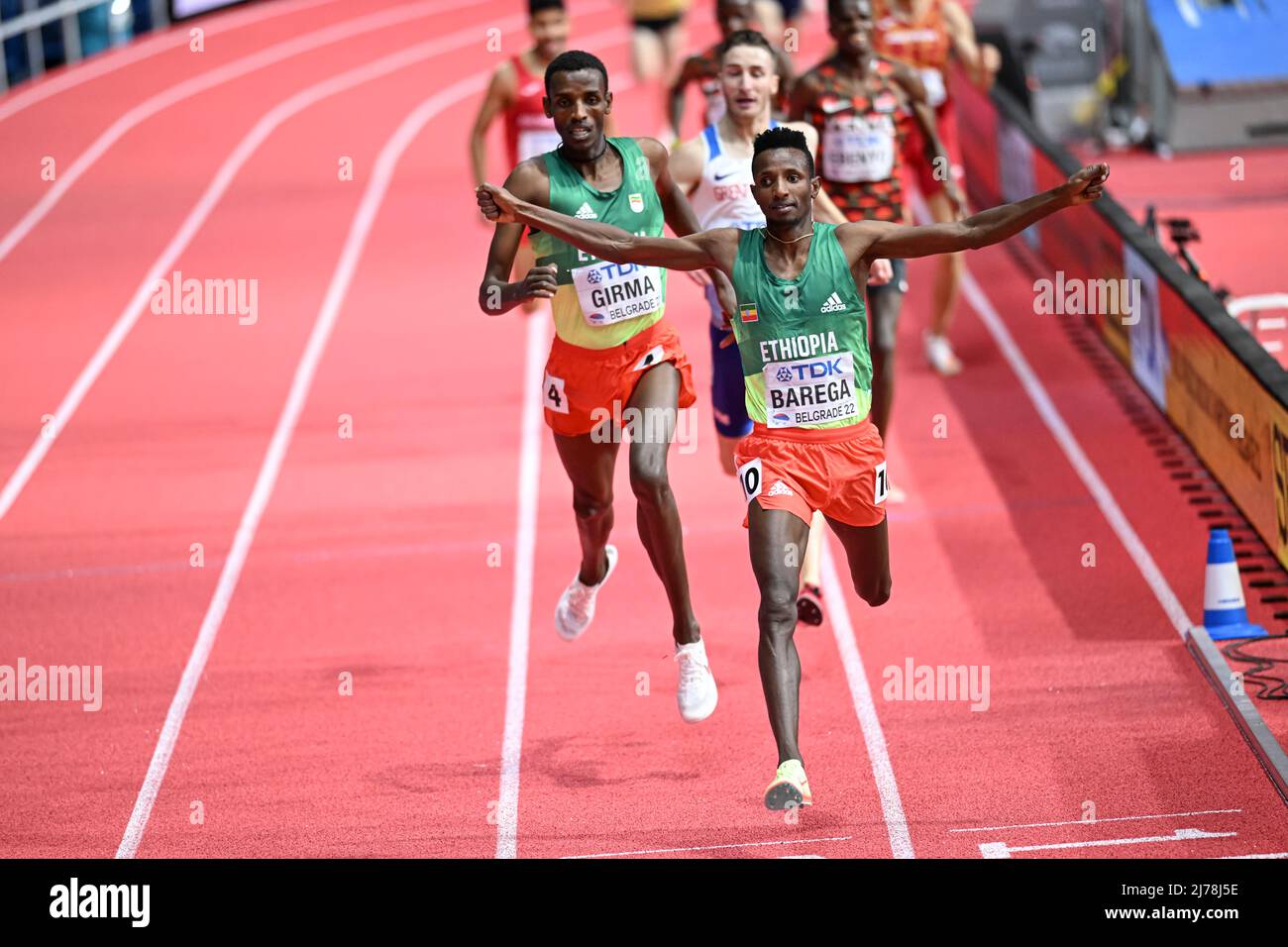 Selemon Barega winning at the Belgrade 2022 World Indoor Championships ...