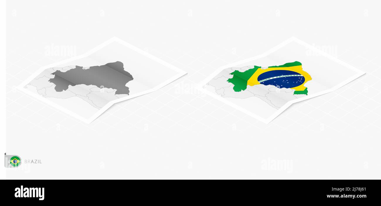 Set of two realistic map of Brazil with shadow. The flag and map of ...