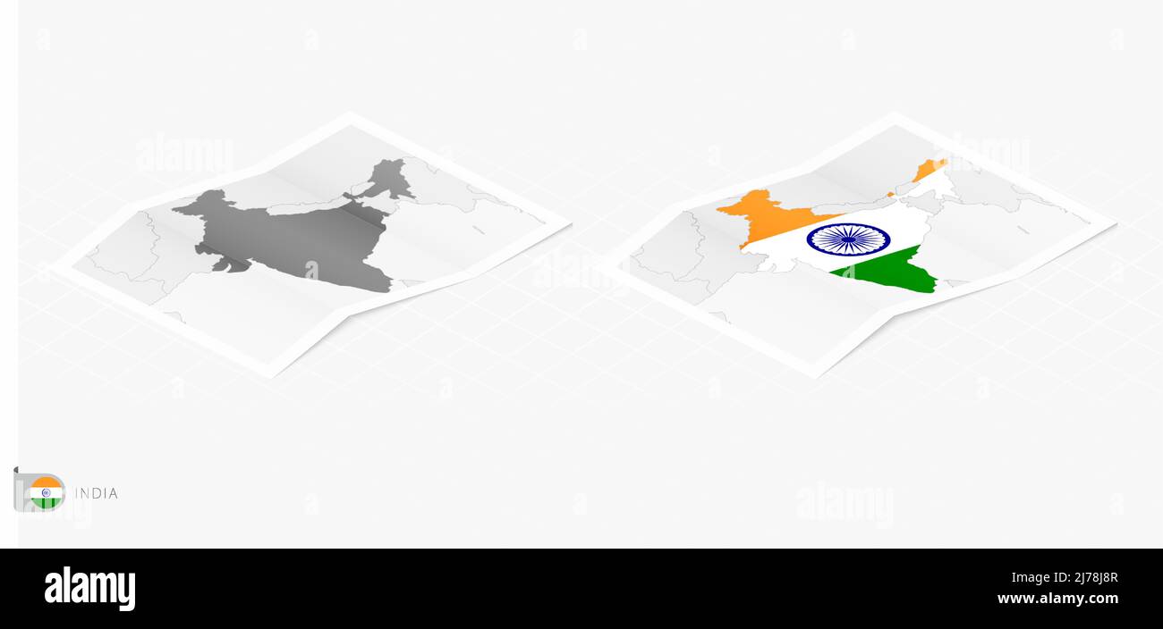 Set of two realistic map of India with shadow. The flag and map of ...