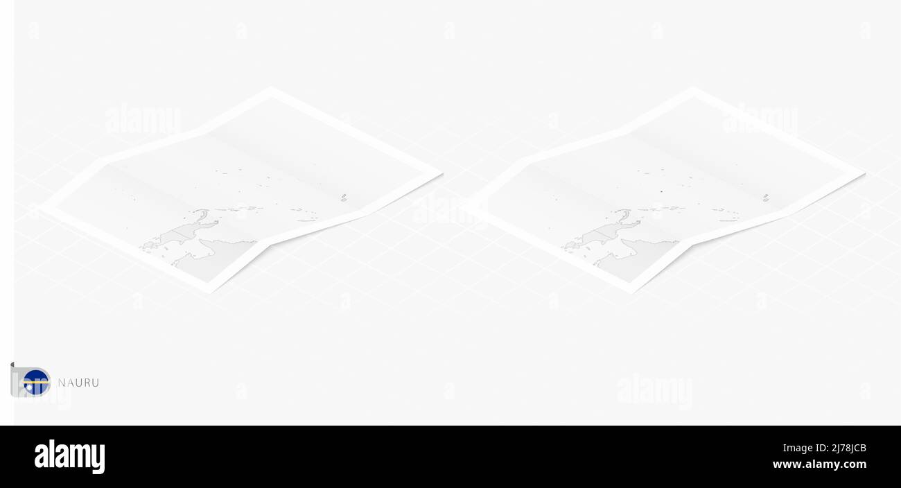Set of two realistic map of Nauru with shadow. The flag and map of ...