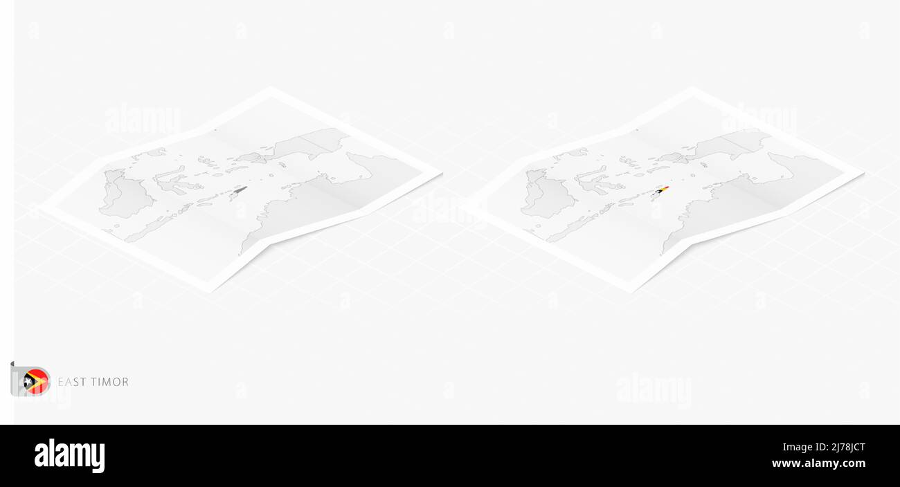 Set of two realistic map of East Timor with shadow. The flag and map of ...