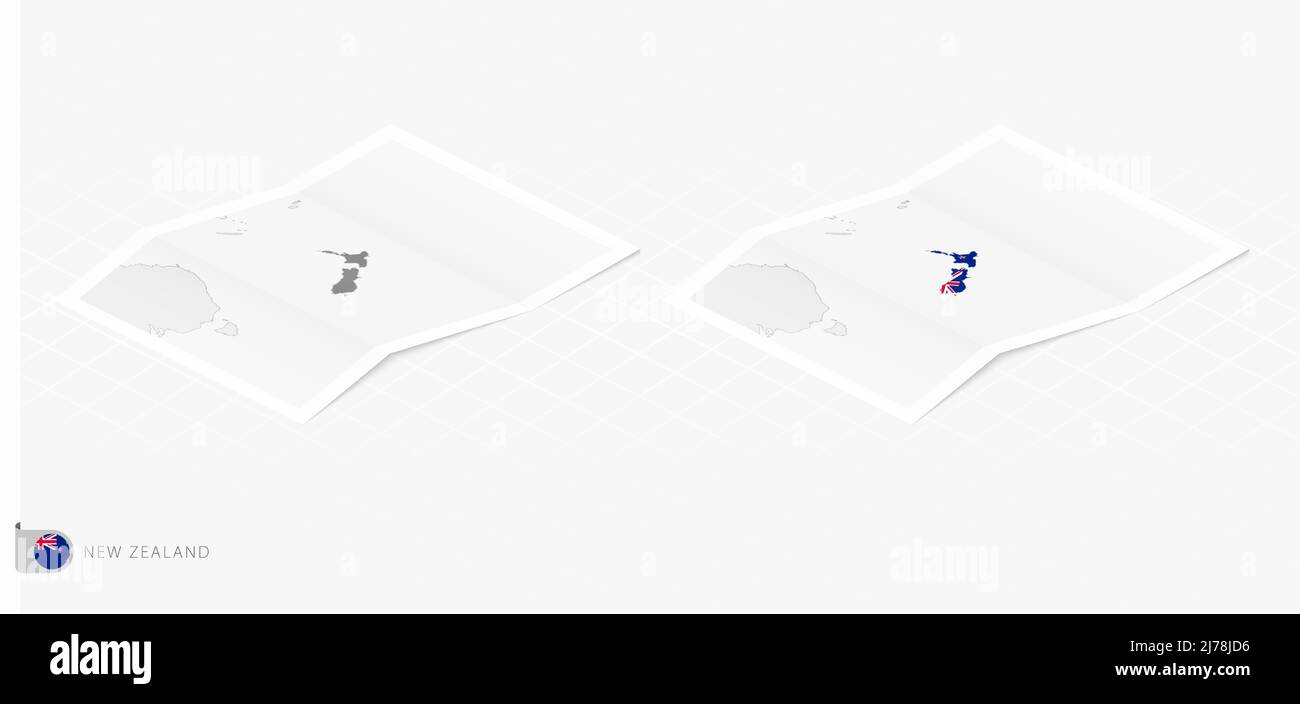 Set of two realistic map of New Zealand with shadow. The flag and map ...