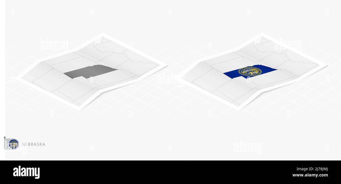 Set of two realistic map of Nebraska with shadow. The flag and map of ...