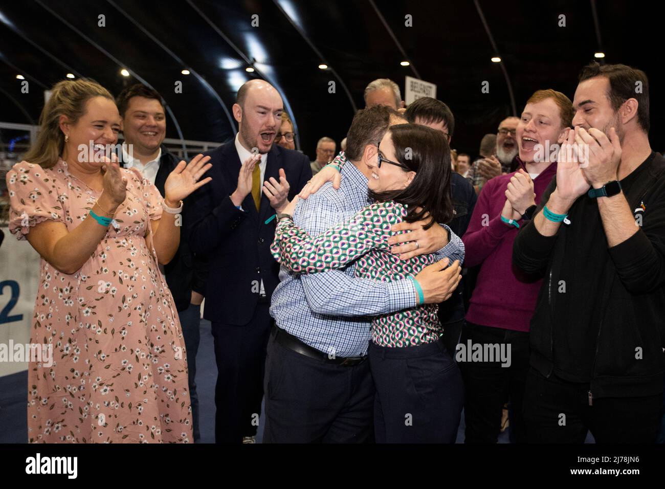 Alliance Party of NI Assembly candidate Paula Bradshaw (centre) is ...