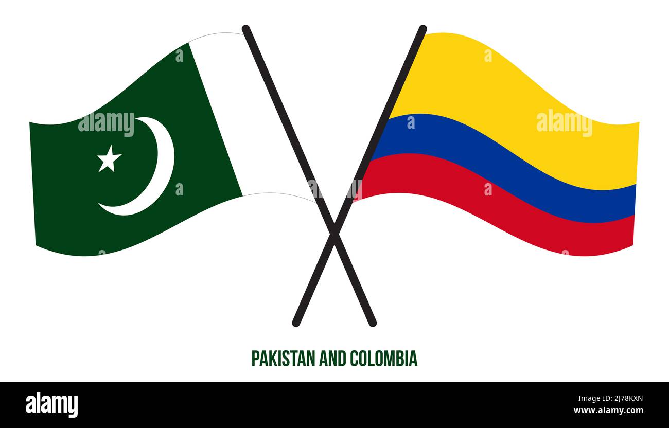 Pakistan and Colombia Flags Crossed And Waving Flat Style. Official ...