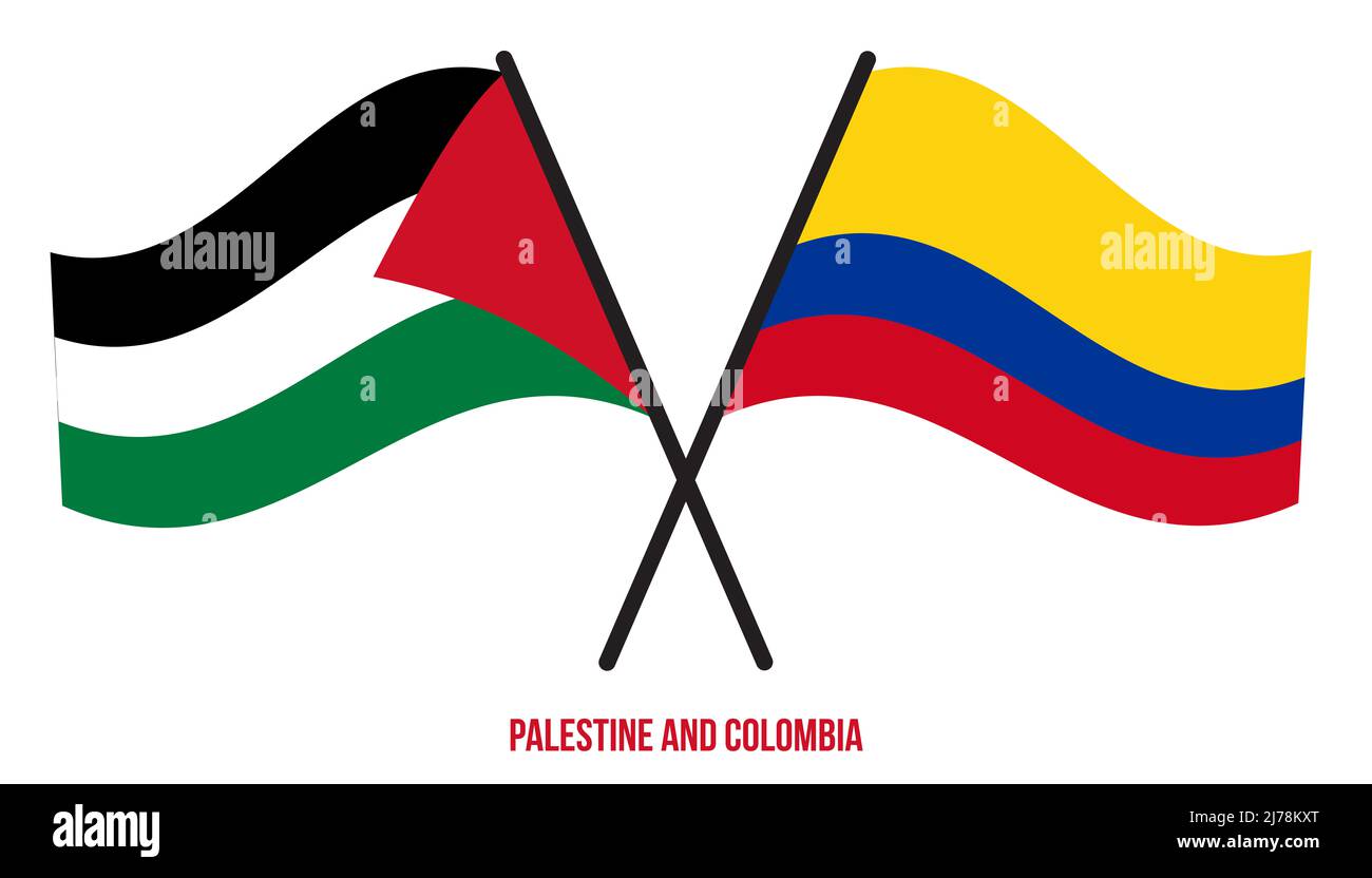 Palestine and Colombia Flags Crossed And Waving Flat Style. Official ...