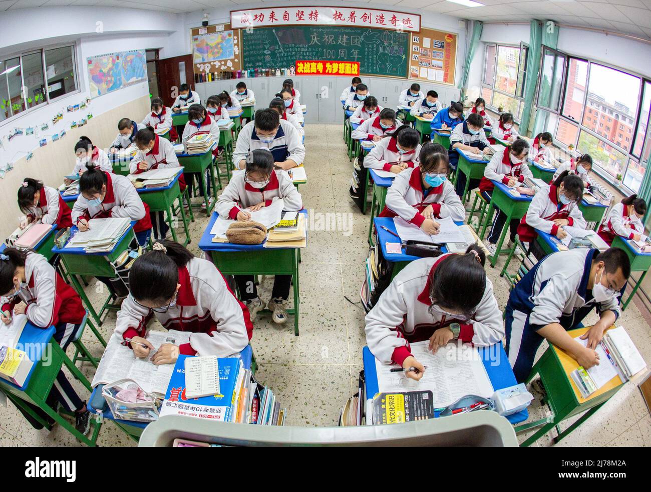 HOHHOT, CHINA - MAY 7, 2022 - Senior three students review in a ...