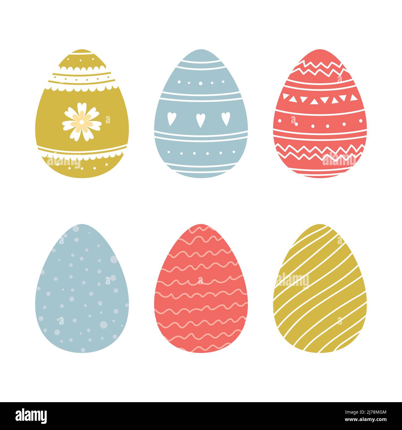 Set of simple Easter eggs with different pattern isolated on white ...