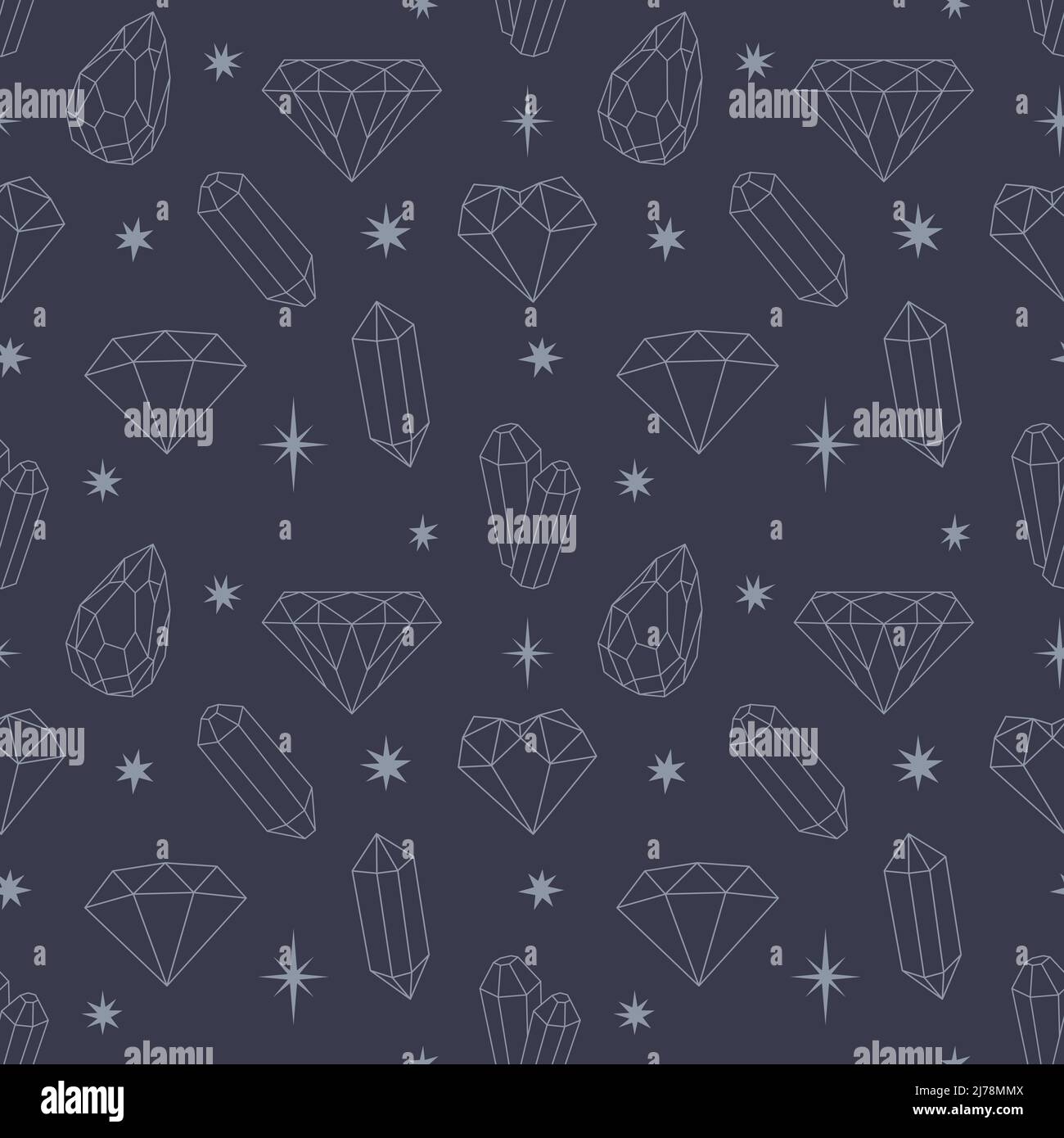 Vector seamless pattern with outline crystals, diamonds, diamonds ...