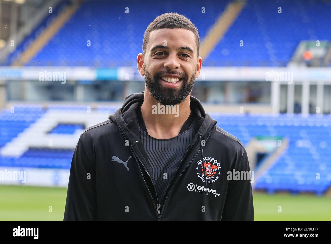 CJ Hamilton #22 of Blackpool arrives at The Weston Homes Stadium Stock ...