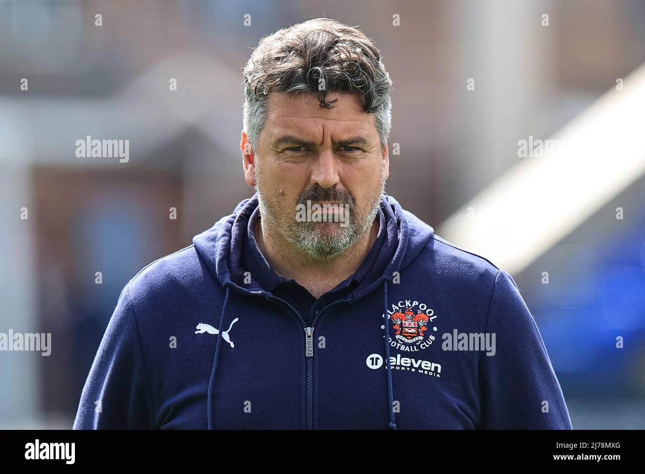 Iain Brunskill of Blackpool FC arrives at The Weston Homes Stadium ...