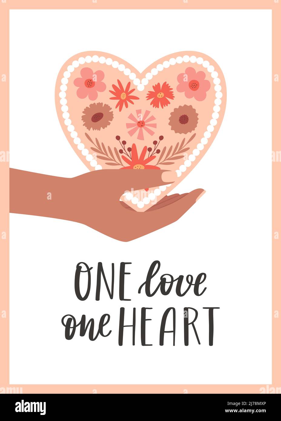 A postcard with a hand holding a flower heart and a handwritten phrase ...