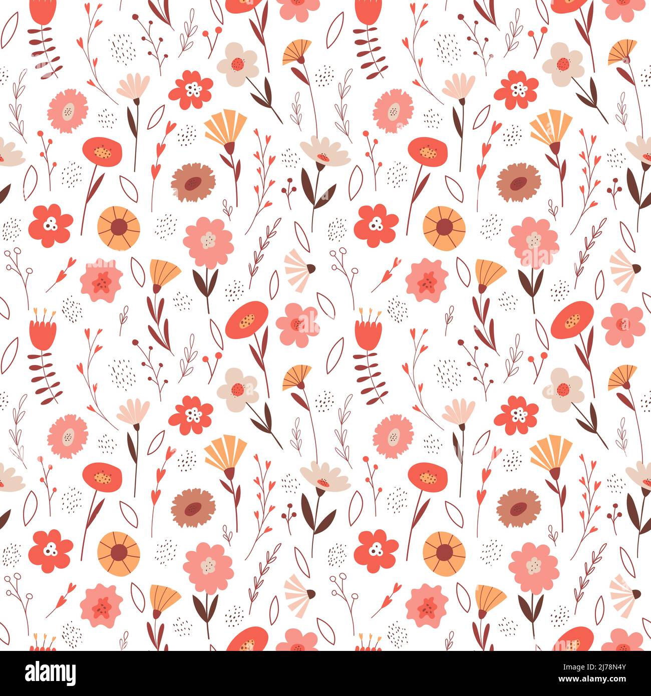 Seamless pattern with simple, floral, botanical, elements, flowers ...