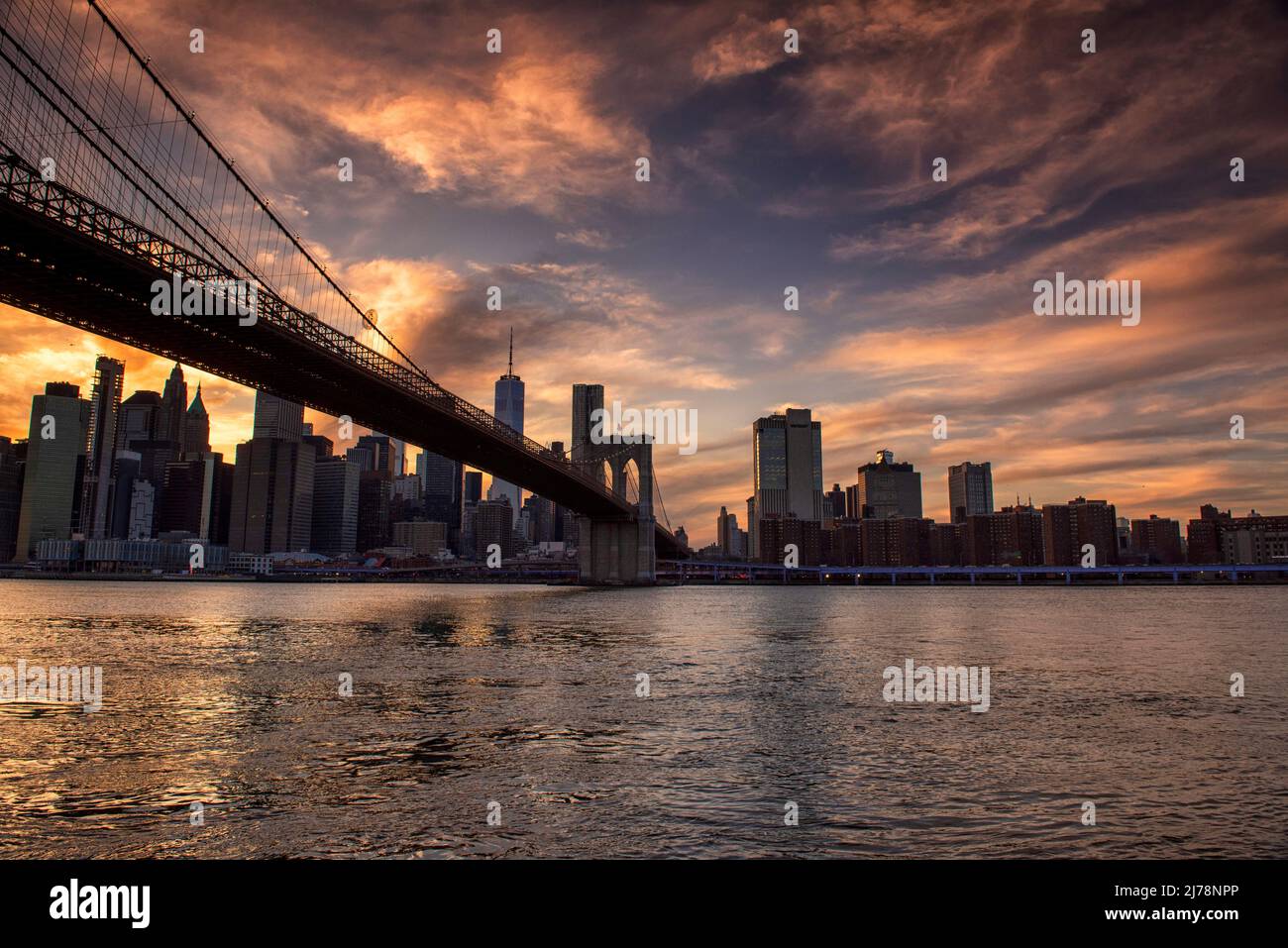 Sunset over Manhattan, captured from DUMBO in Brooklyn New York USA ...