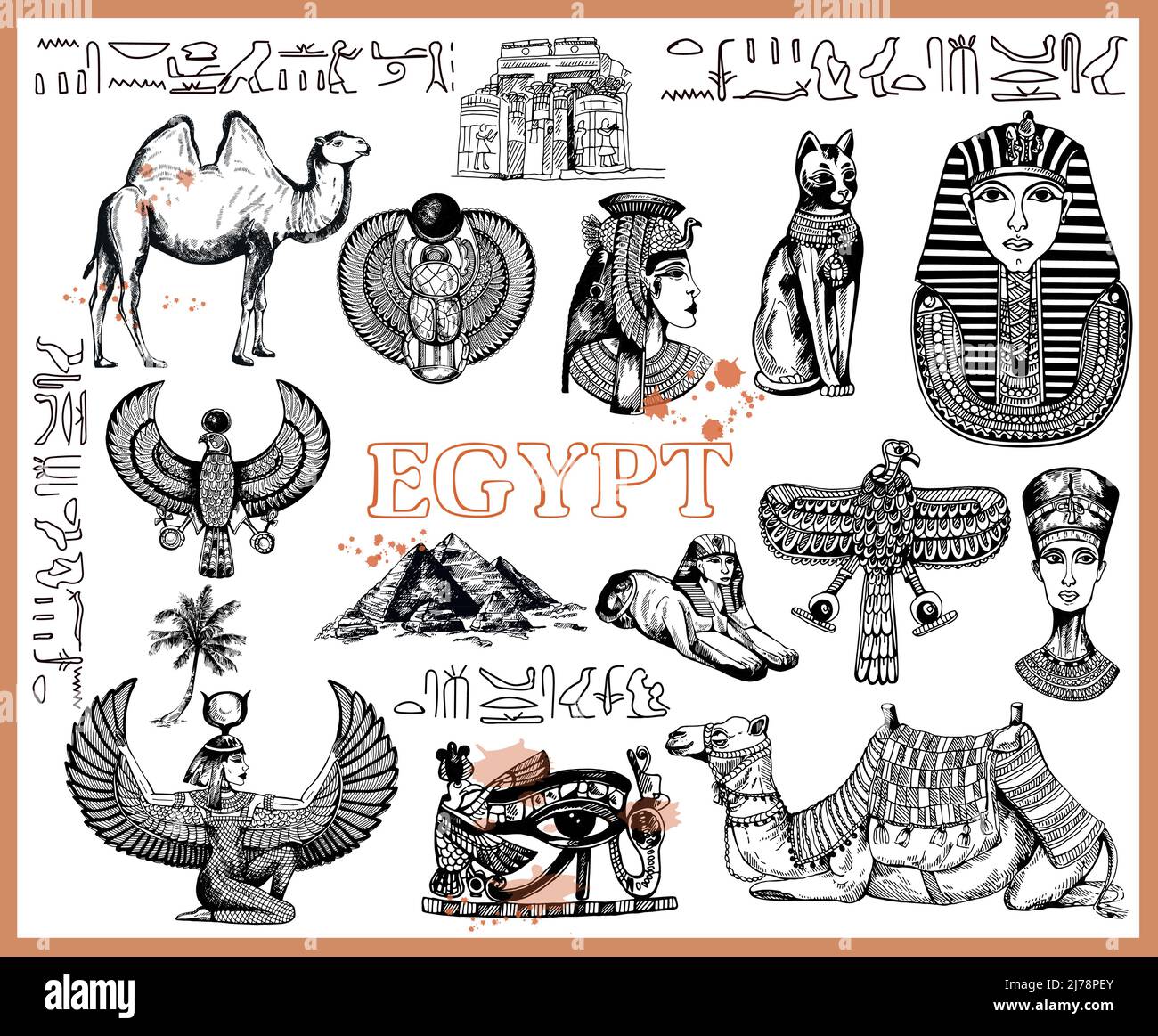 Set of hand drawn sketch style Egyptian themed objects isolated on ...
