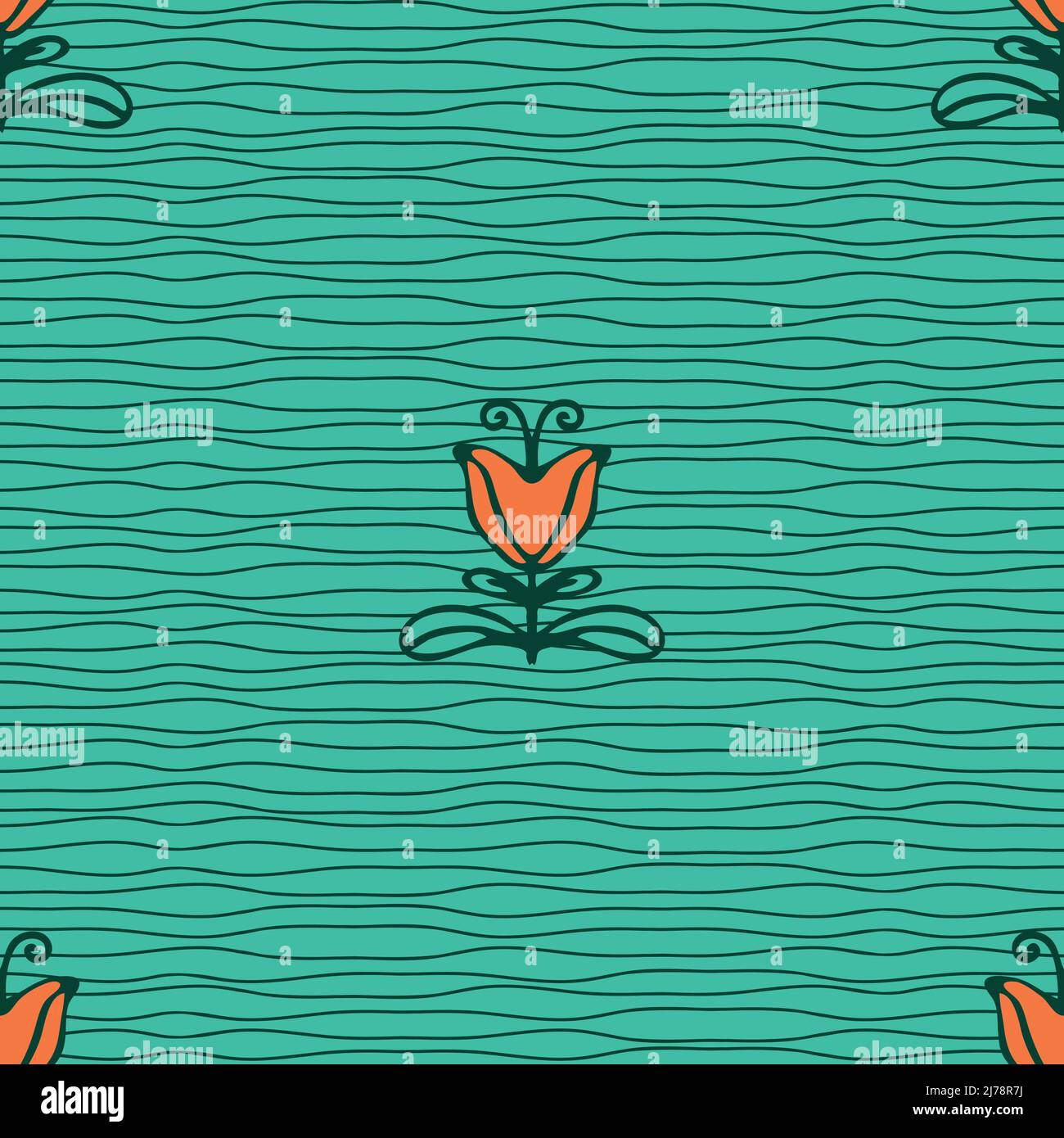 Seamless vector pattern with tulips on turquoise background. Romantic ...
