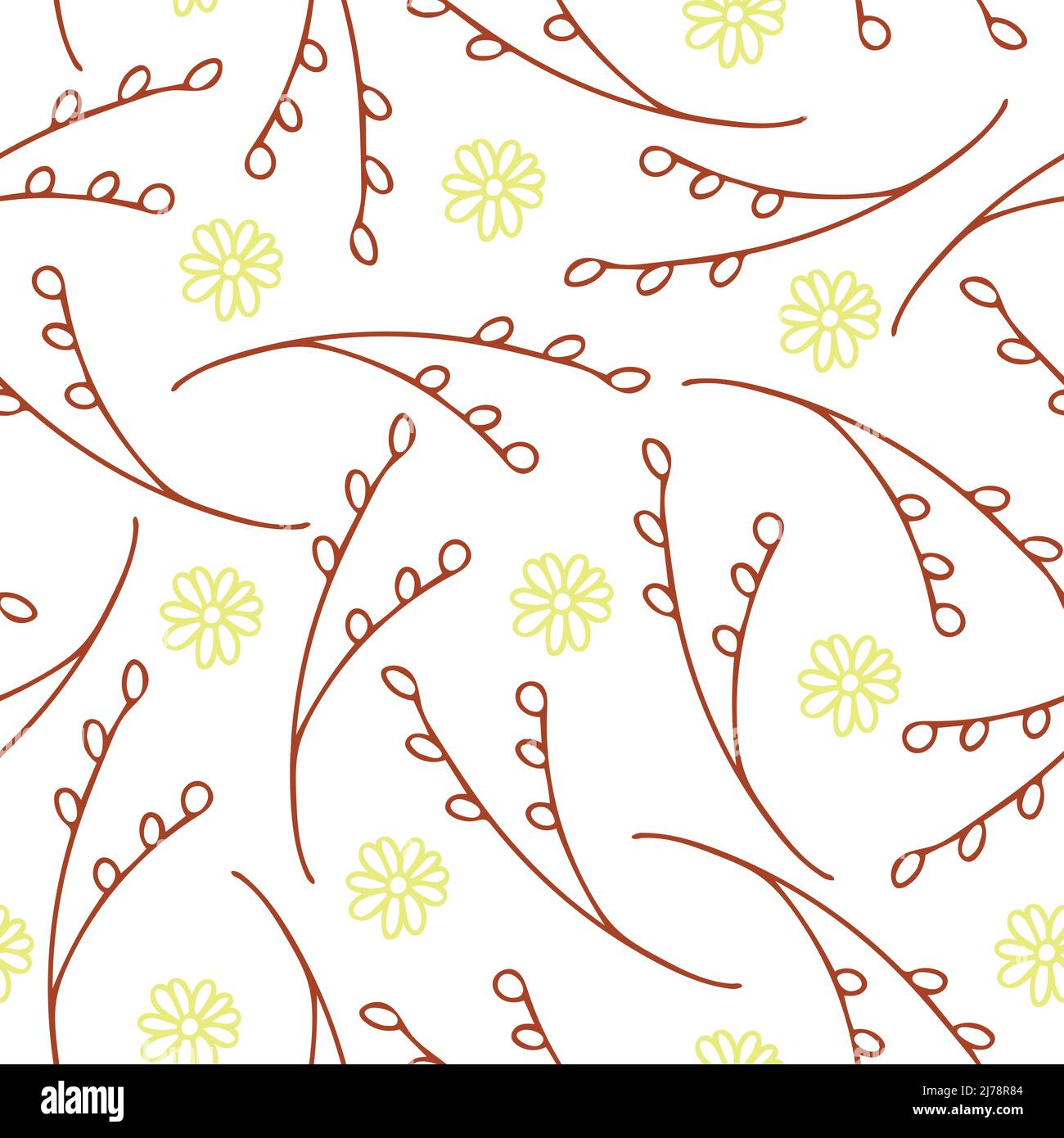 Seamless vector pattern with flowers and branch on white background ...