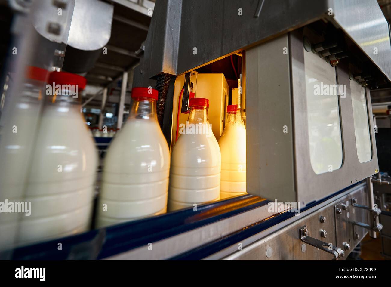Bottling of pasteurized milk by equipment of production line Stock ...