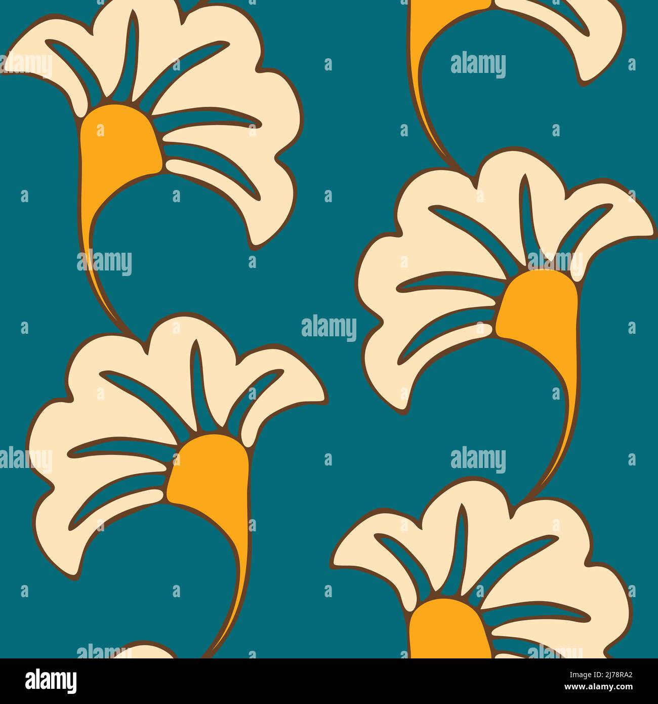 Seamless vector pattern with floral leaf on teal blue background ...