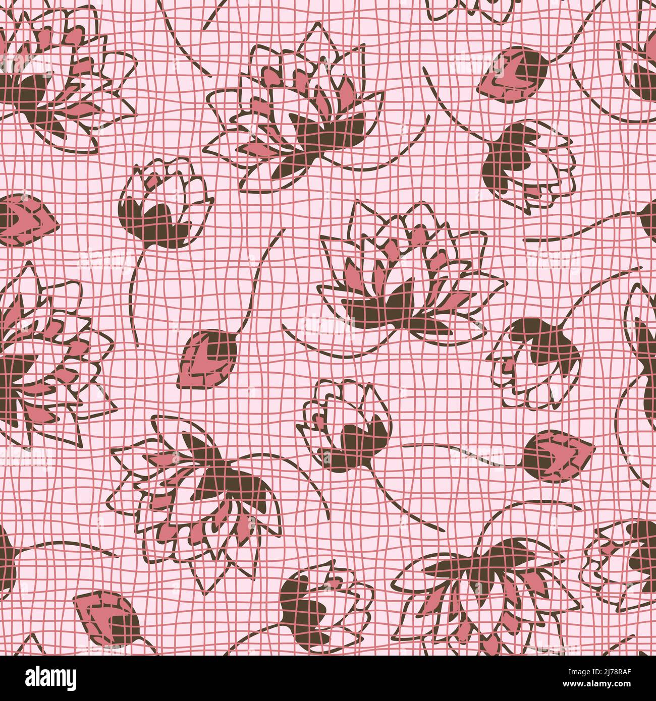 Seamless vector pattern with lotus flower on pink background. Simple ...