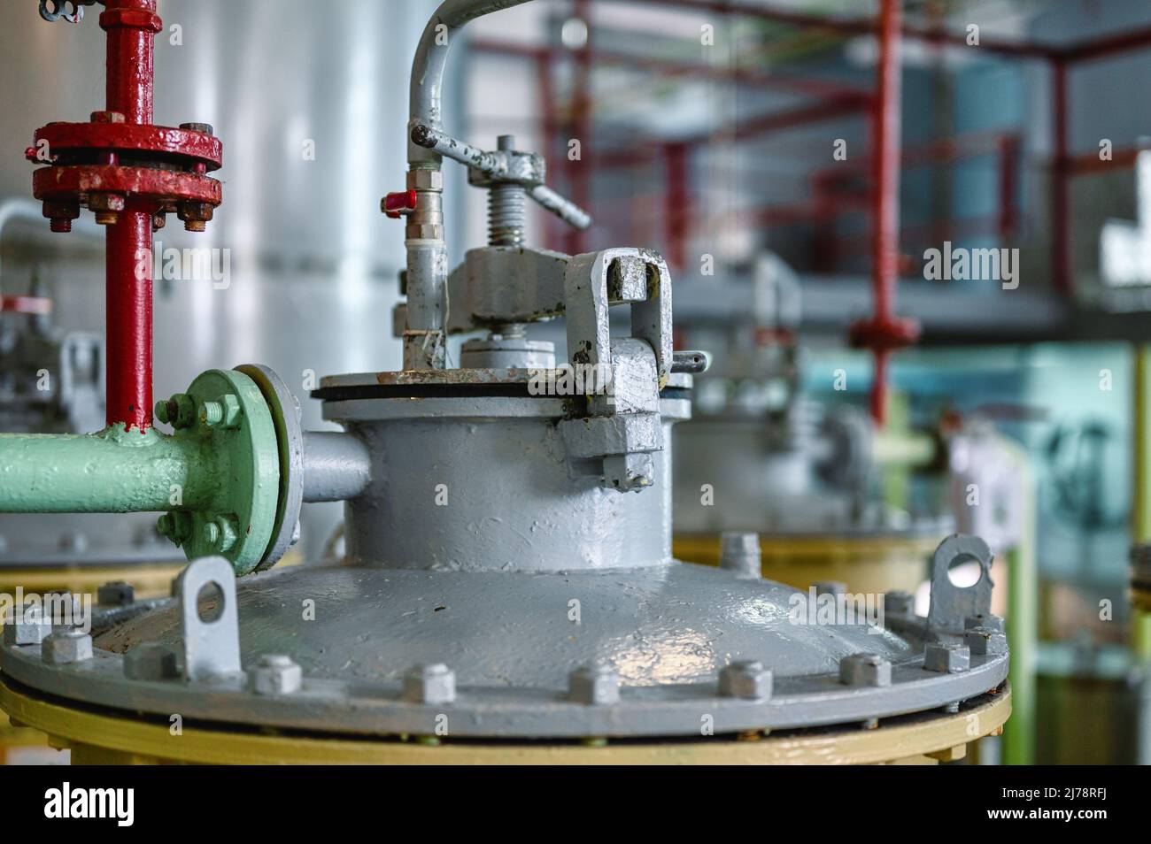 Sand and coal filtration columns at alcohol production plant Stock ...