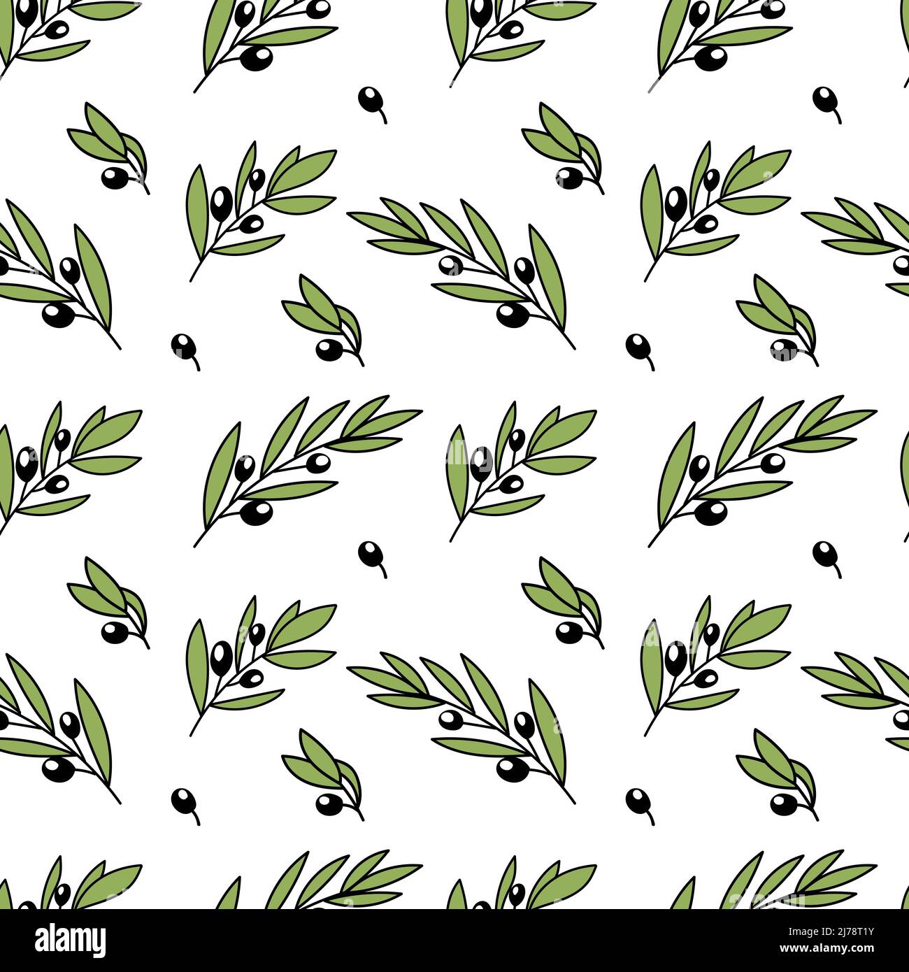 A seamless pattern of olive branches, hand-drawn doodle elements. Olive ...