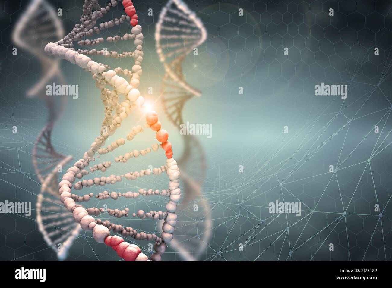 DNA structure Digital illustration in colour background. 3D rendering ...