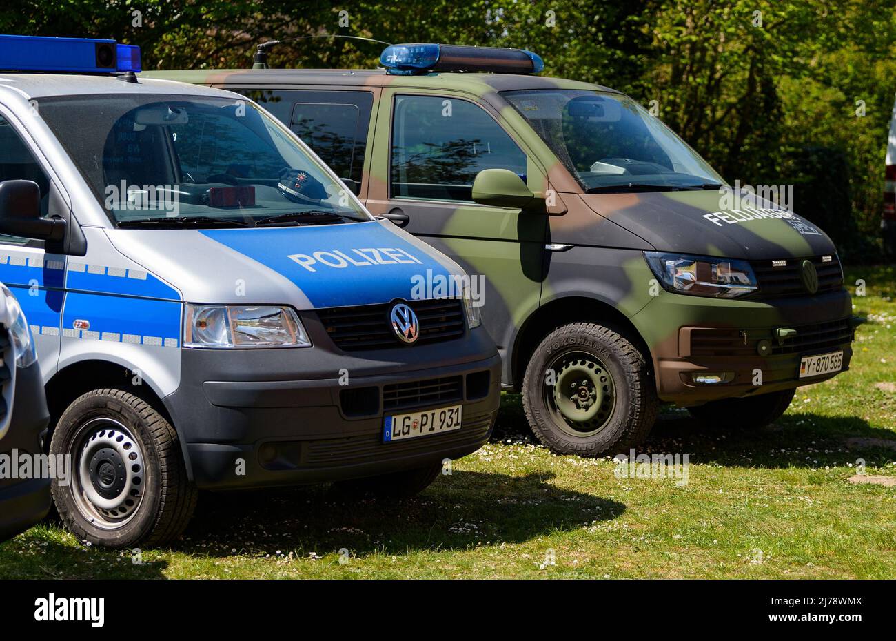 05 May 2022, Lower Saxony, Deutsch Evern: A vehicle of the state police ...