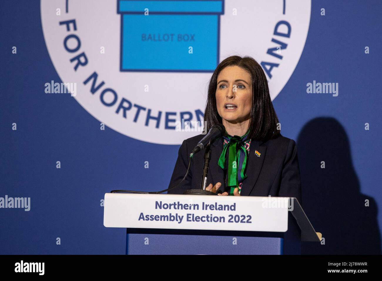 Alliance Party of NI’s Paula Bradshaw giving her victory speech at the ...