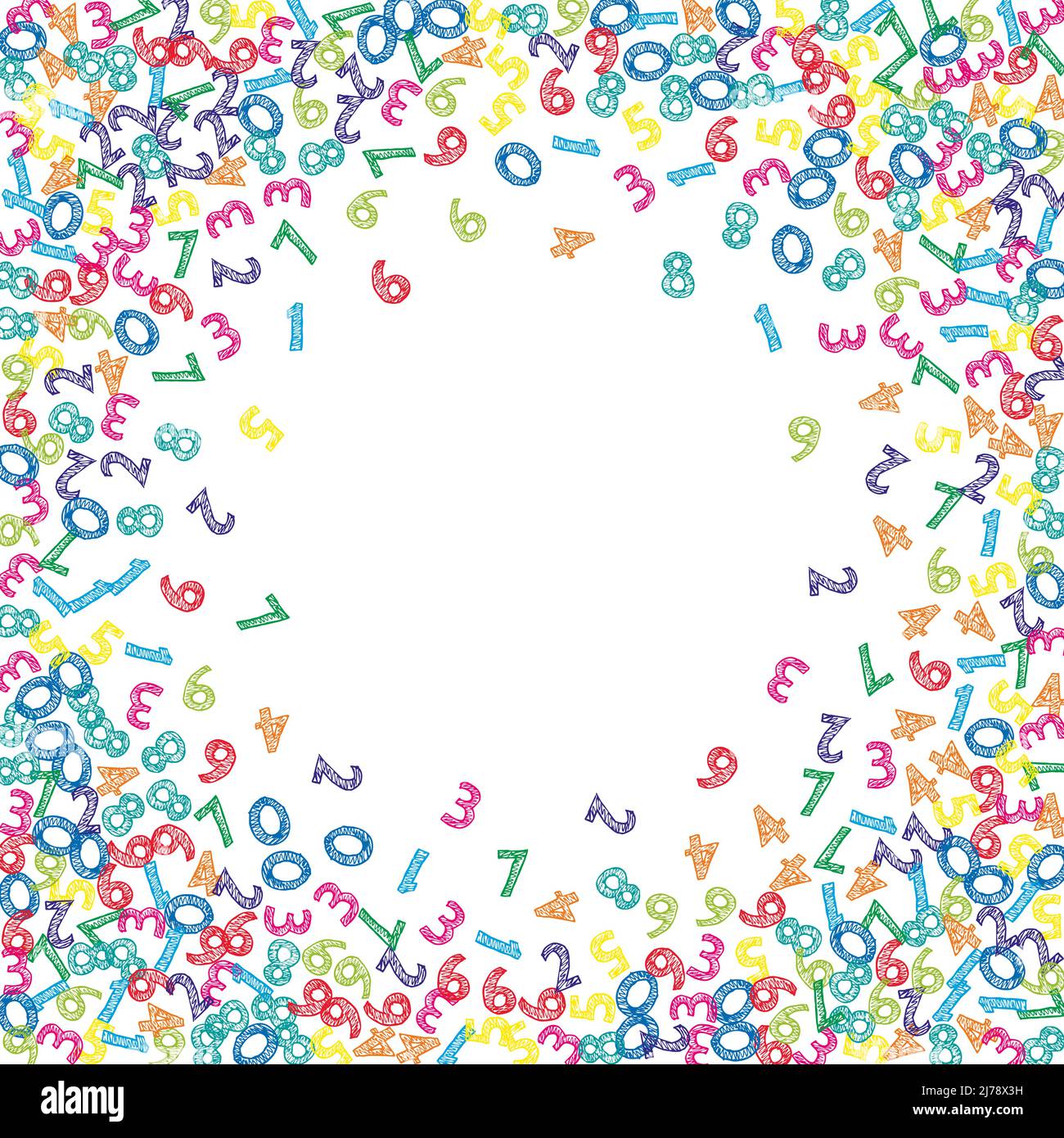 Falling colorful sketch numbers. Math study concept with flying digits ...