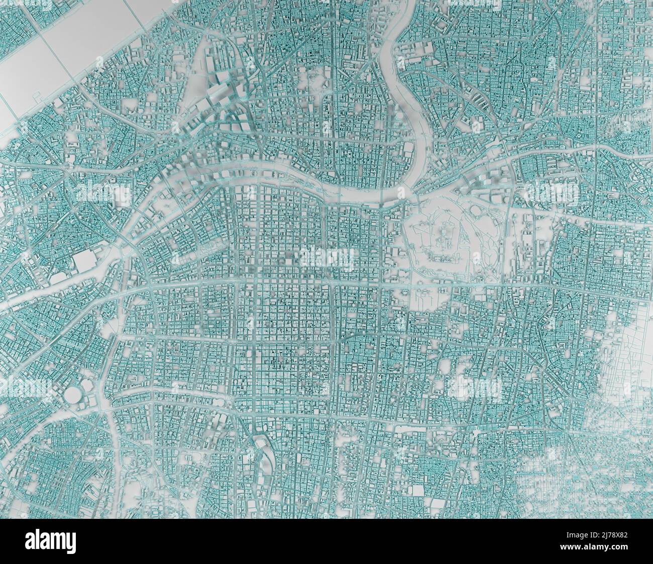 simplified map of the city of osaka aerial view. 3d rendering Stock ...