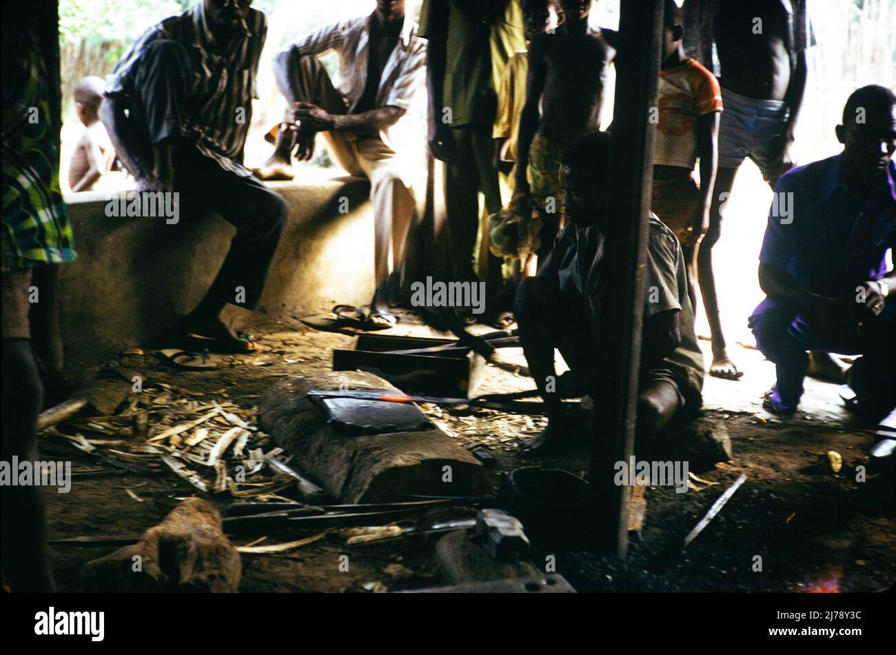Blacksmith forge in village of Roten, Northern Province, Sierra Leone ...