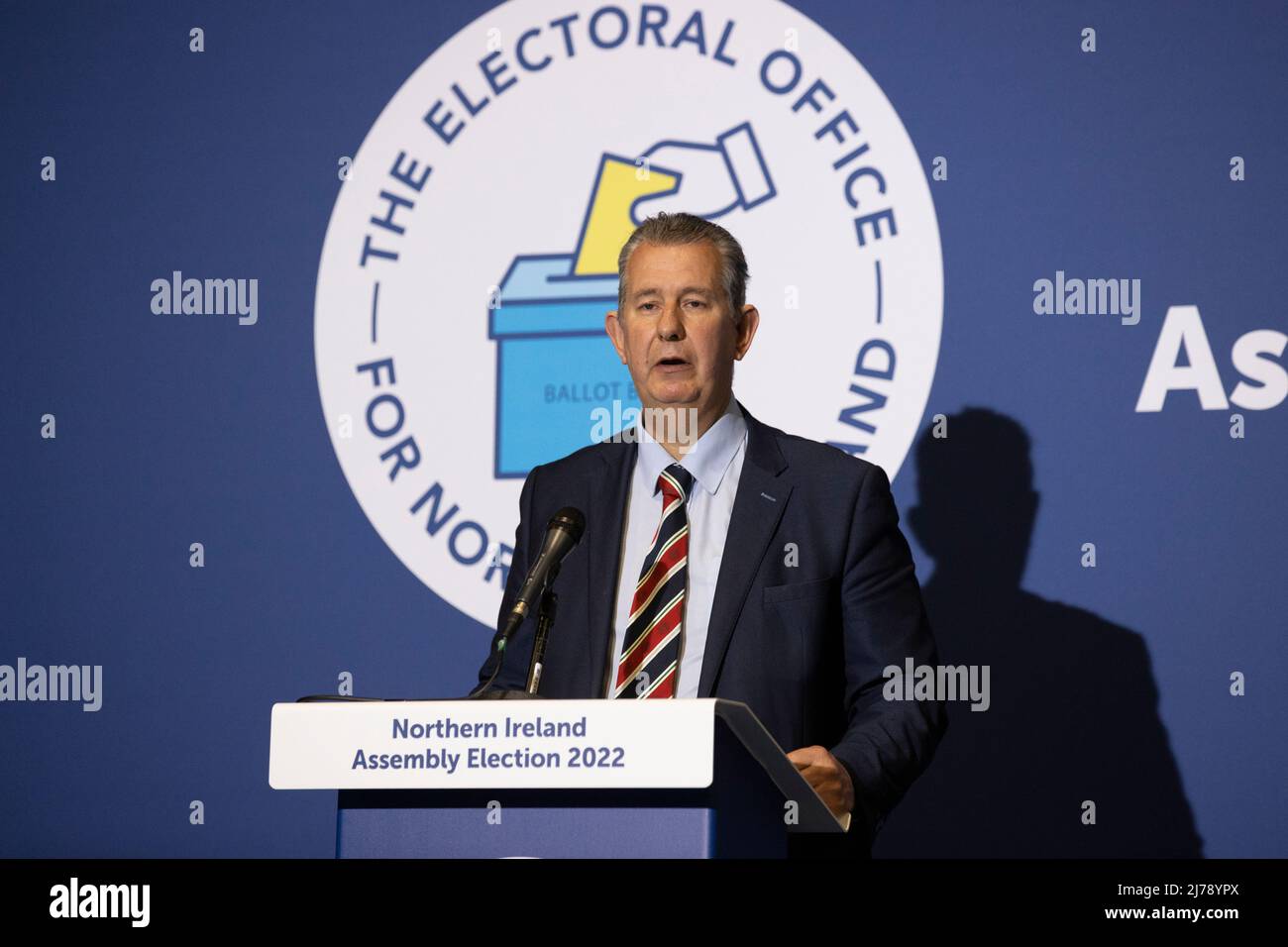 DUP’s Edwin Poots giving his victory speech at the Northern Ireland ...