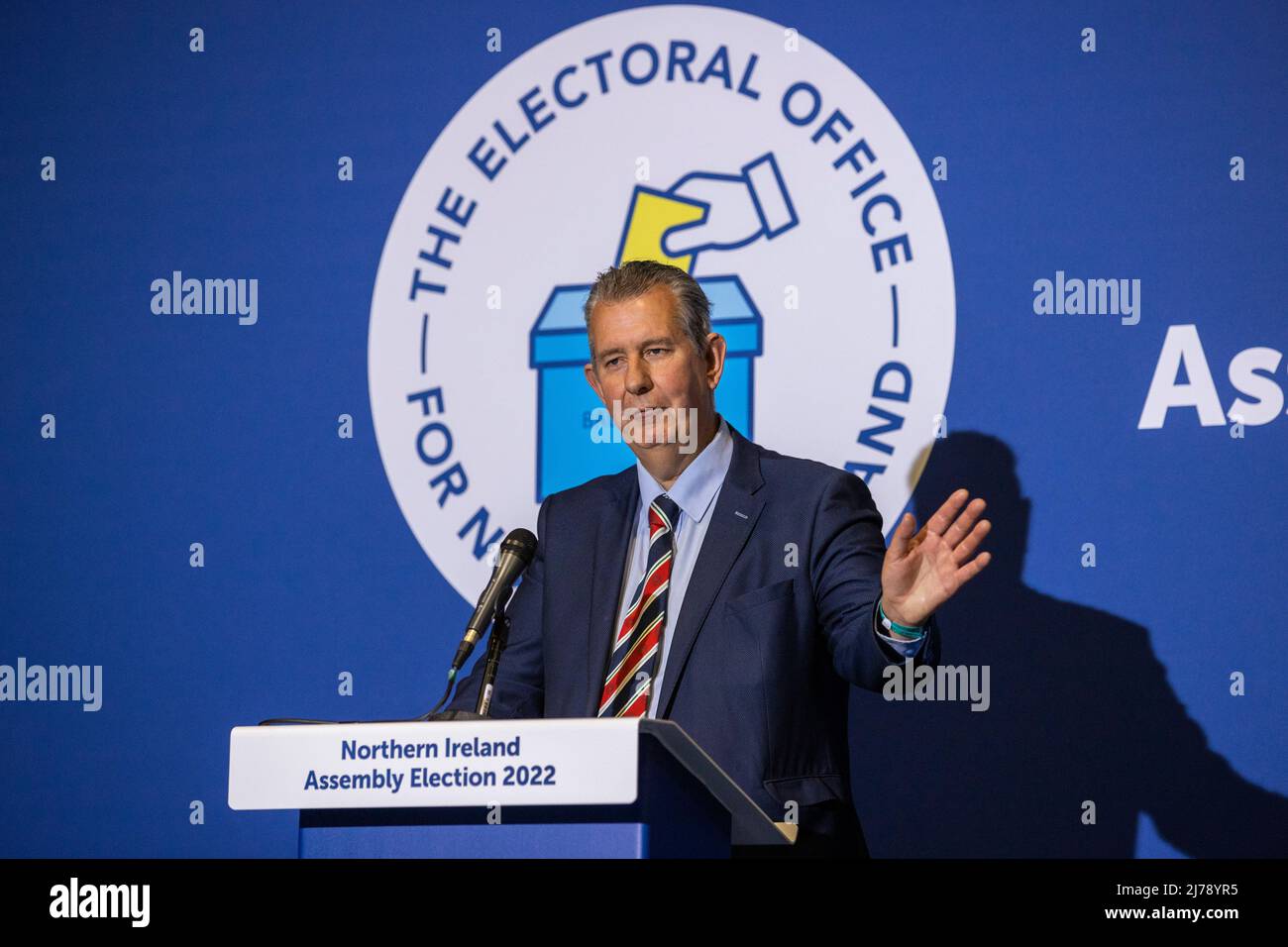 DUP’s Edwin Poots giving his victory speech at the Northern Ireland ...
