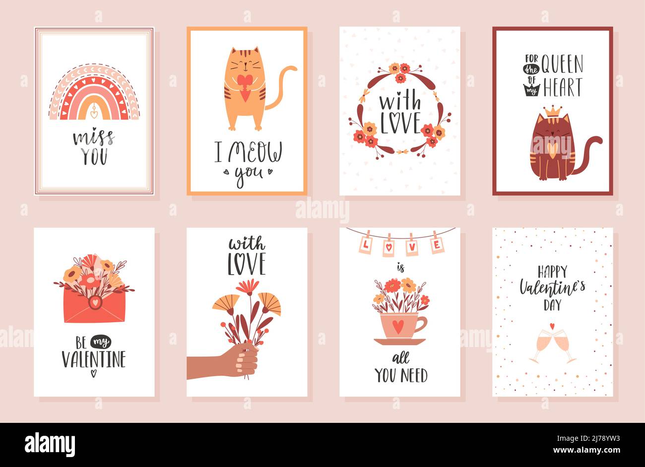A set of cards, posters for Valentine's day with handwritten lettering ...