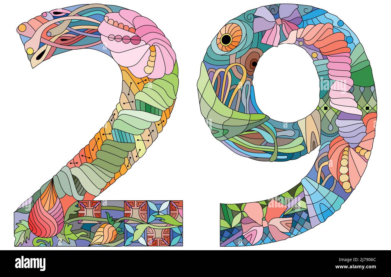Twenty nine number Isolated zentangle illustration for decoration Stock ...