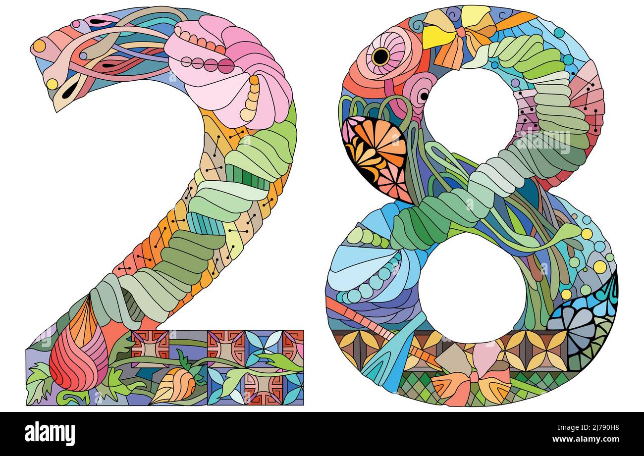 Twenty Eight number Isolated zentangle illustration for decoration ...