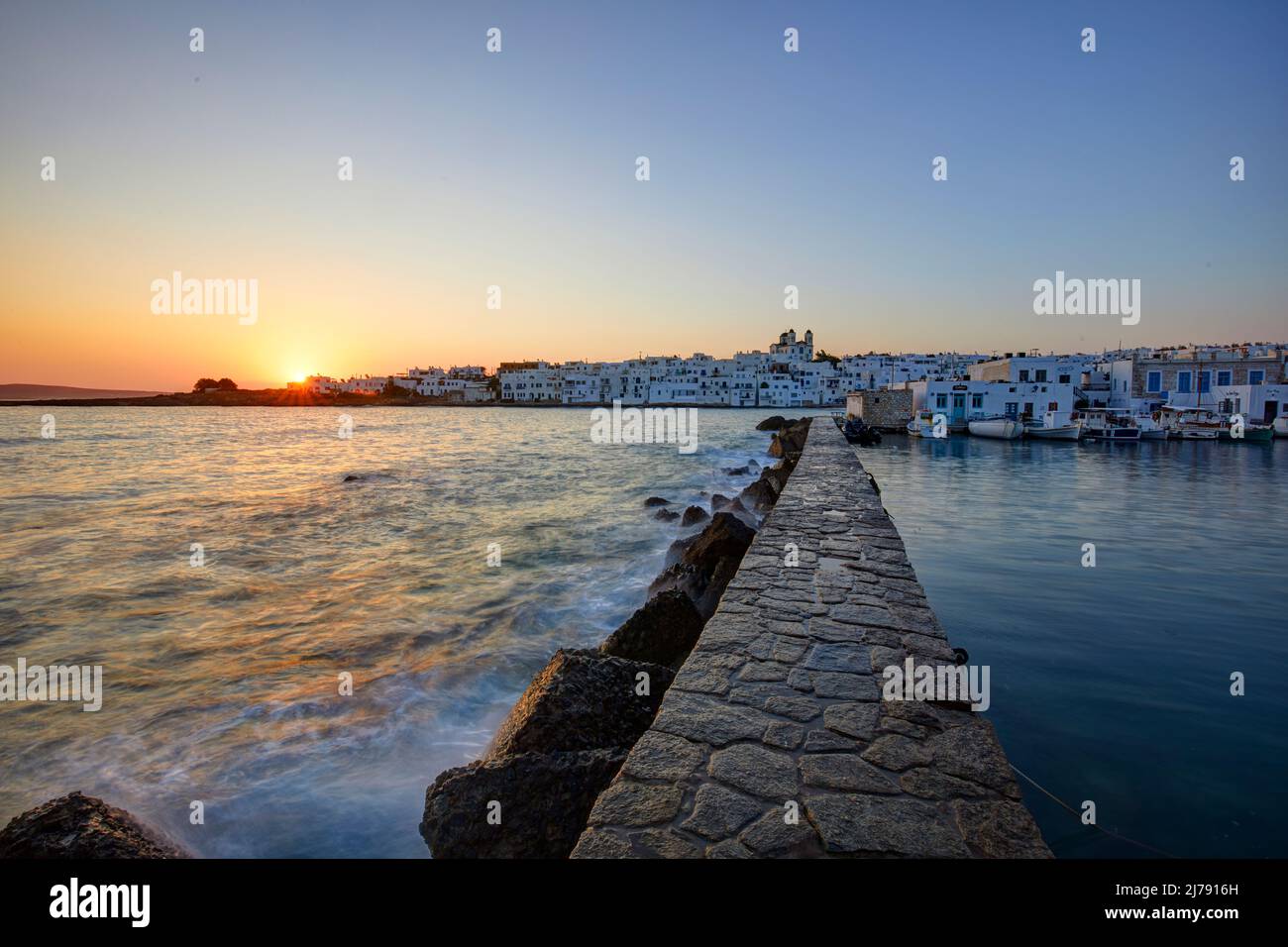 The wharf of the Naousa village in Paros, Cyclades, Greece Stock Photo ...