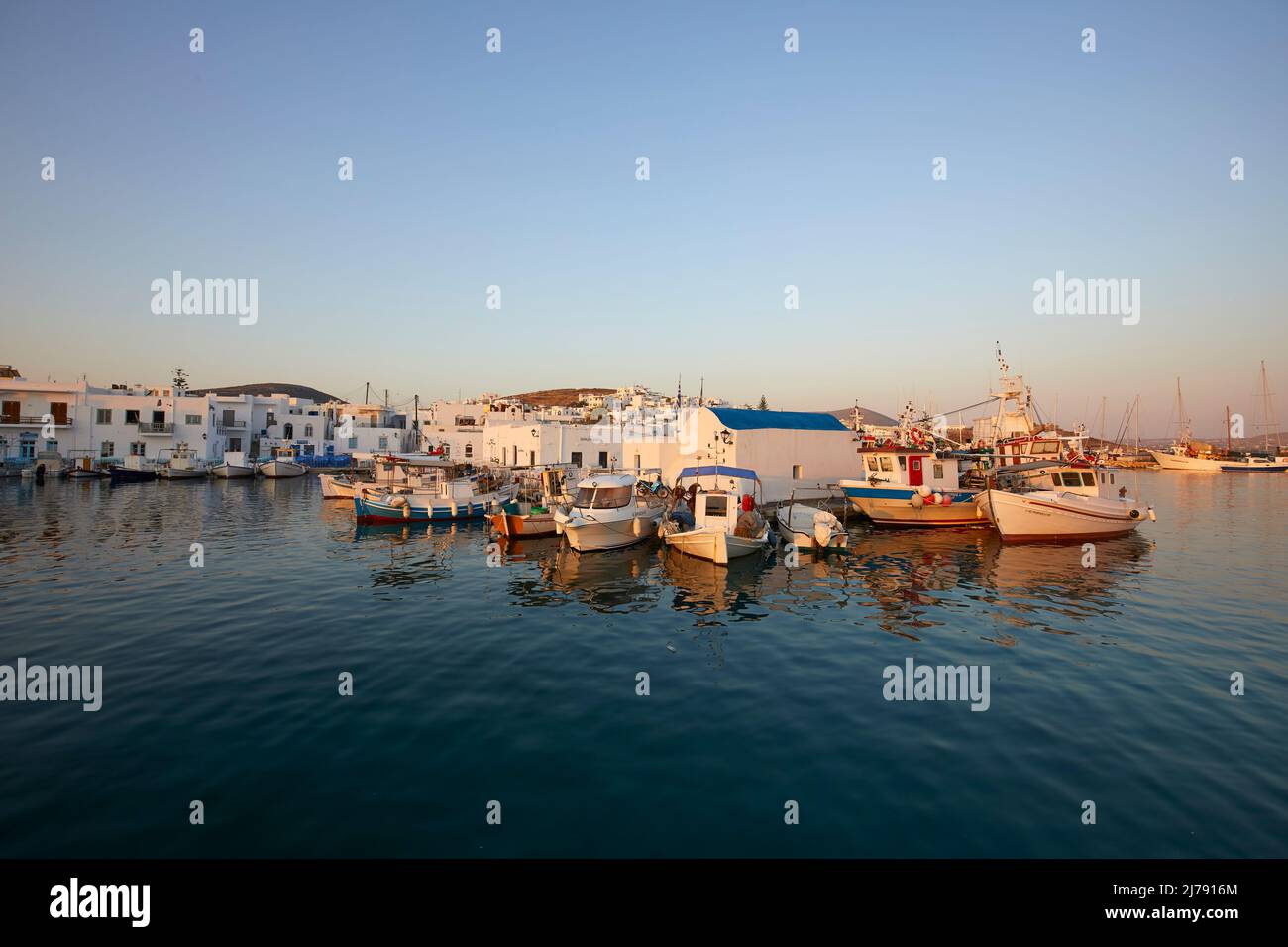 The little port of Naousa village in Paros, Cyclades, Greece Stock ...