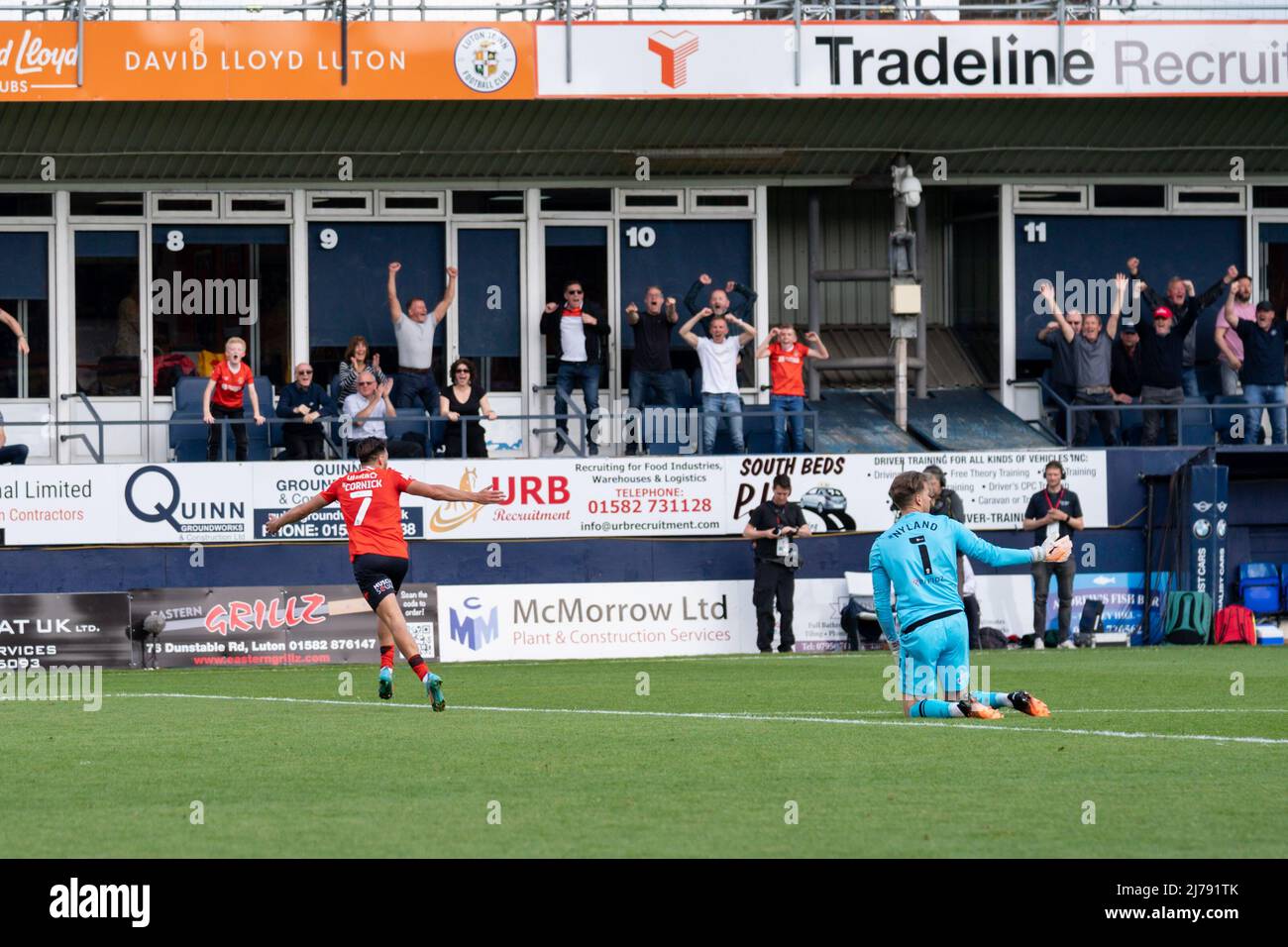 Harry Cornick #7 of Luton Town celebrates scoring the opening goal as ...