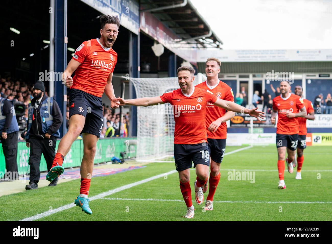 Harry Cornick #7 of Luton Town celebrates scoring a goal to take a 1:0 ...