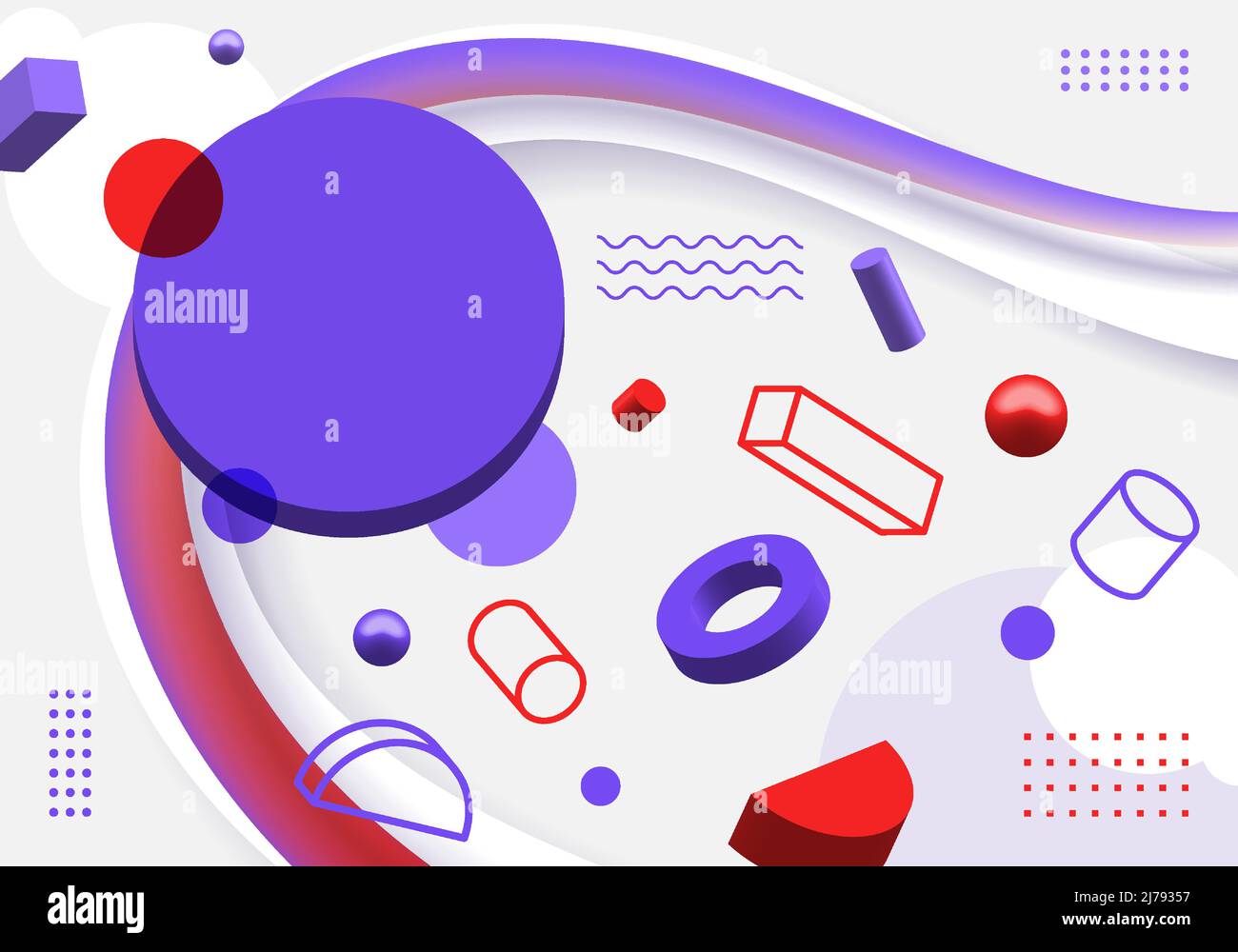 Abstract 3D geometric elements sparse pattern on white background ...