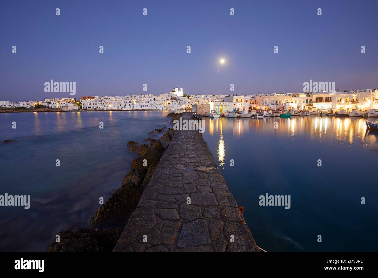The wharf of the Naousa village in Paros, Cyclades, Greece Stock Photo ...