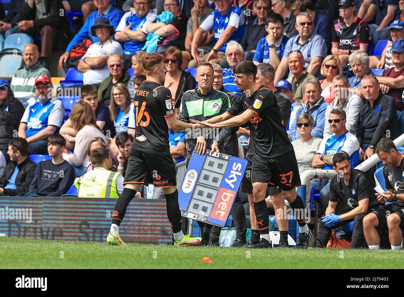 Luke Mariette #37 of Blackpool makes his club debut as he comes on for ...