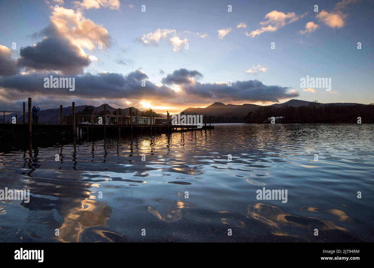 Sunset at Derwentwater in the Lake District, Keswick Cumbria England UK ...